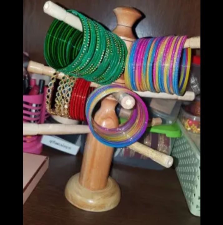 12 Inch Wooden Churi Stand Jewelry Rack with 12 Sticks, Handmade and ...