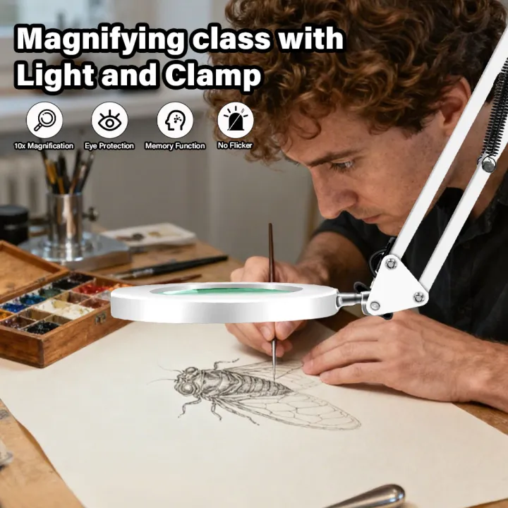 3-Segment Extra-long swing Magnifying Glass Lamp with 3 Color Adjust ...