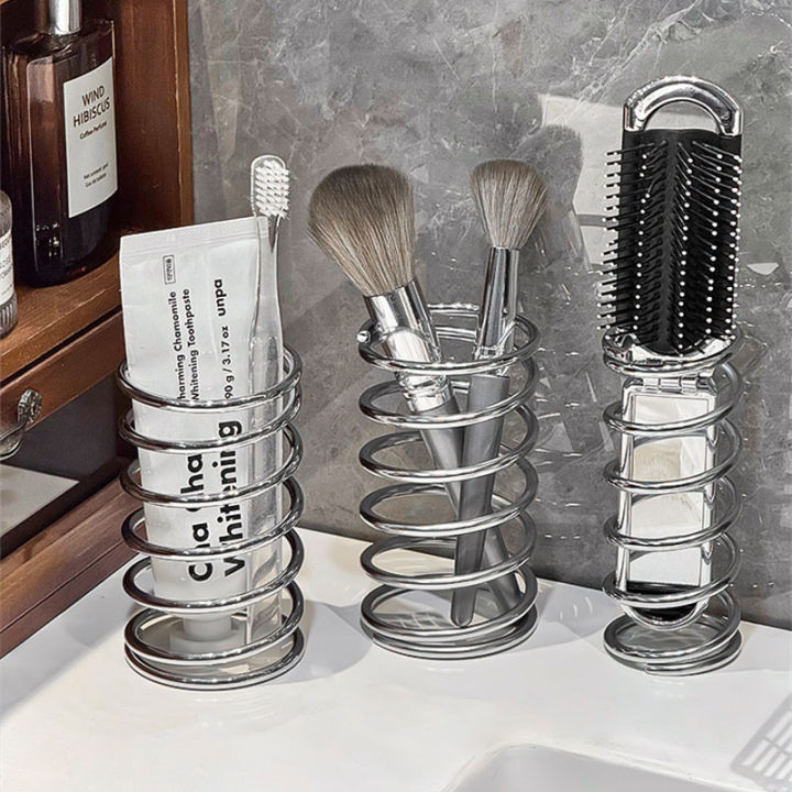 Stainless Steel Toothbrush Holder Spring Shaped Desktop Toothbrush ...