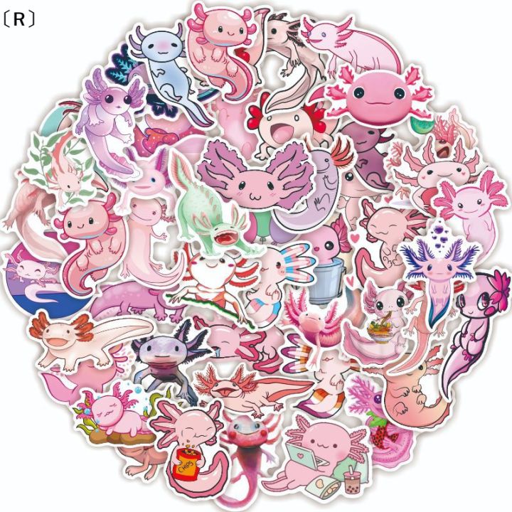 〔R〕50pcs Cute Animal Axolotl Graffiti Stickers Cartoon Decals DIY Diary ...