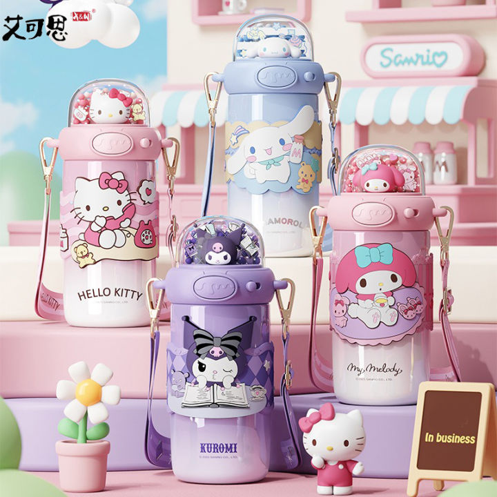 Sanrio 580ml Thermos Cup Stainless Steel Cartoon Straw Cups with ...