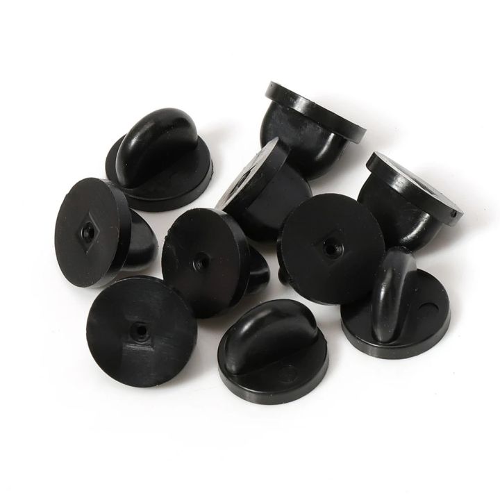 Black Rubber Brooch Pin Back Squeeze Badge Holders with Butterfly Clasp ...