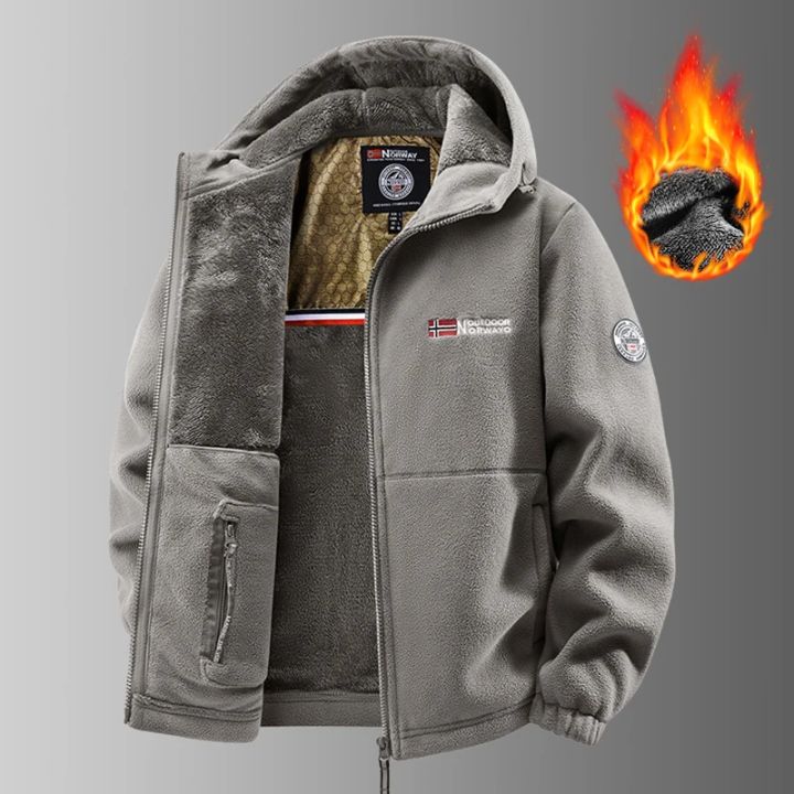 Men's Heated Polar Fleece Jacket Winter Hooded Jackets Men Thermal ...