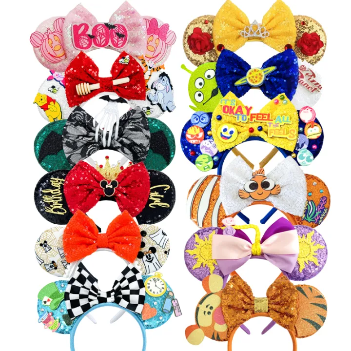 Mickey Mouse Ears Headbands with Bow Sequin Candy Headbands for Cosplay ...