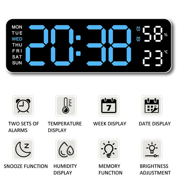 LED Digital Wall Clock Date Time Week Temperature Humidity Display ...