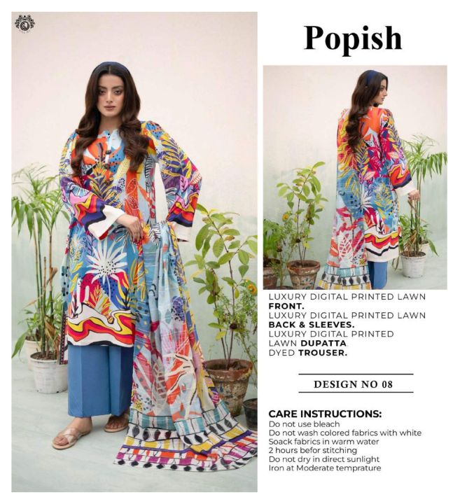 popish 3 pc lawn suit 2024 | Daraz.pk