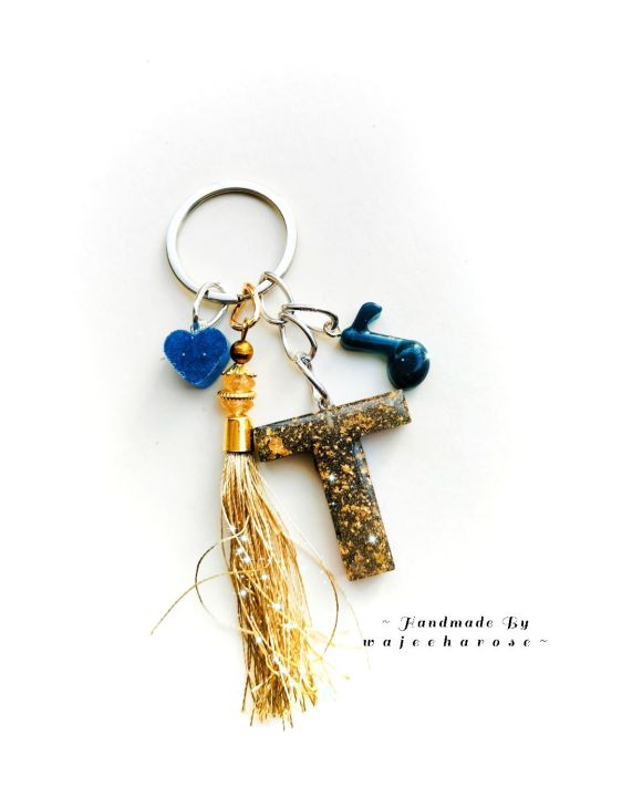 Resin keychain , Handmade custom keychain,3D letter T, Alphabet A-Z ...