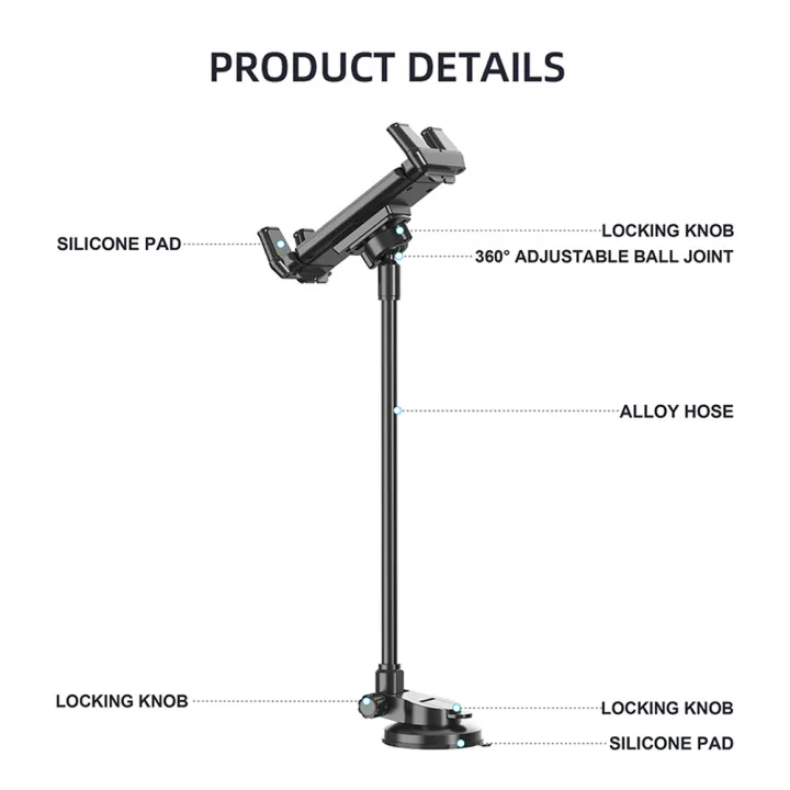 Suction Cup Dashboard Phone Tablet Holder Long Arm Gooseneck Phone ...