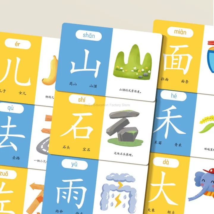 100 Words Chinese Pinyin Card Characters Picture Enlightenment Double ...
