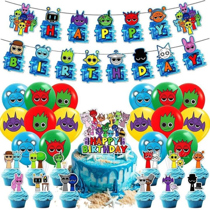 Incrediboxes-Sprunki Theme Printing Birthday Party Flag Cake Latex ...