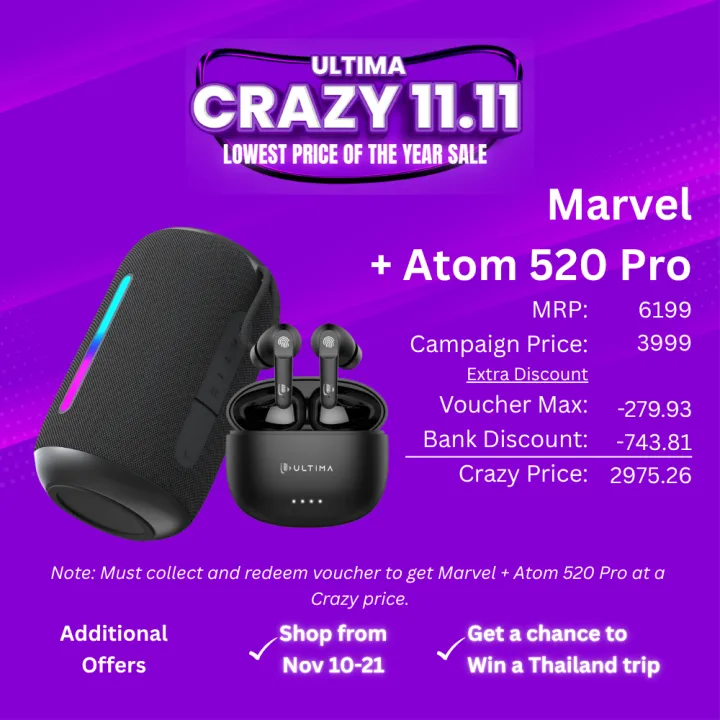 Ultima Lifestyle Combo: Marvel Speaker + Atom 520 Pro Earbuds | Daraz ...