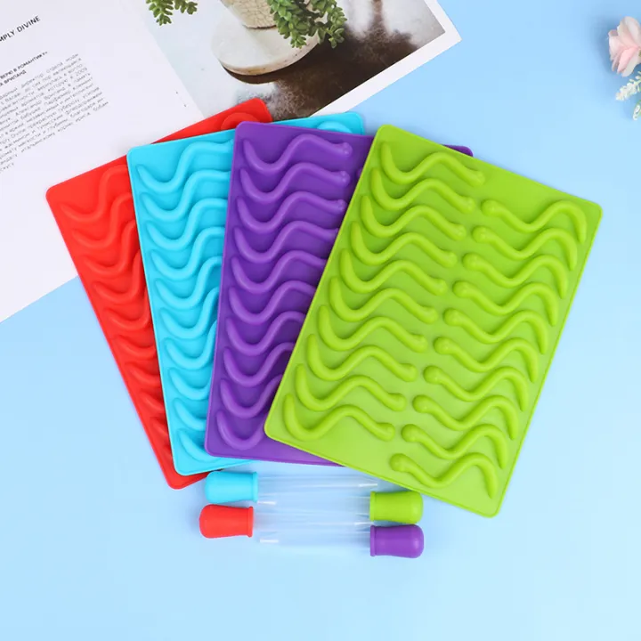 20 Cavity Silicone Gummy Snake Worms Chocolate Mold Sugar Candy Jelly ...