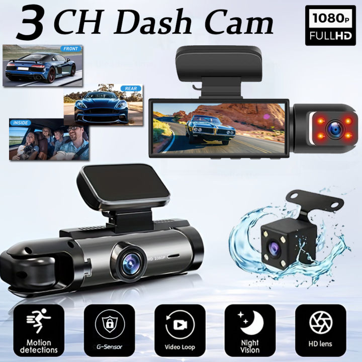 1080P 3 Camera Dash Cam for cars,Front And Inside,car camera with IR ...