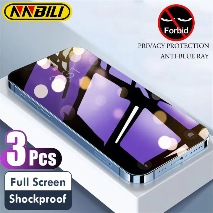 NNBILI 3-1 Pcs Anti Blue Light Privacy Tempered Glass for iPhone 17 16 ...