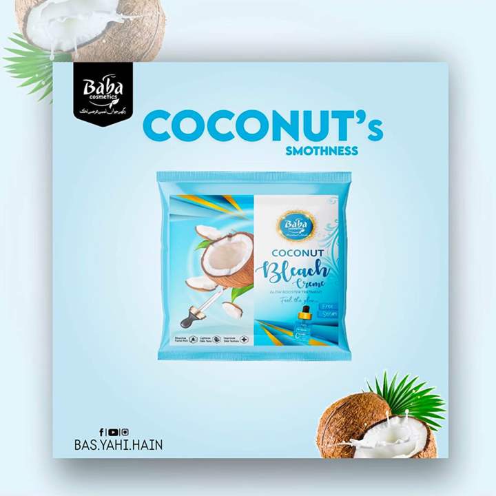 Baba Cosmetics Coconut Bleach Cream Sachet Pack With Free Serum (Pack ...