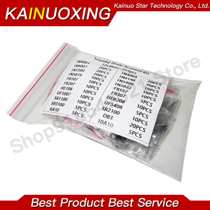 255PCS 1N4001 1N4004 1N4007 1N5408 UF4007 FR307 1N5819 1N5822 6A10 ...