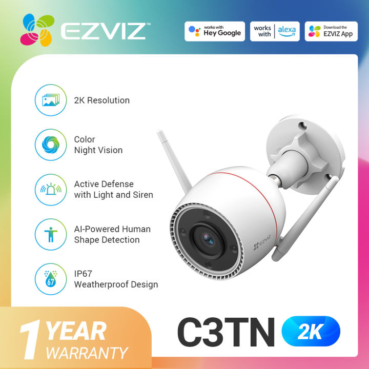 EZVIZ Security Camera C3TN OutPro 2K, 30m Color Night Vision with AI ...