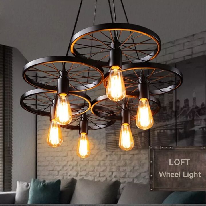 Vintage ceiling pendant light Wheel Lamp Shade Hanging Retro Lamps ...