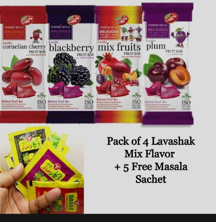 Lava Shak Fruit Leather Pack of 4 Sheets + 5 Masala Sachets | Sour ...
