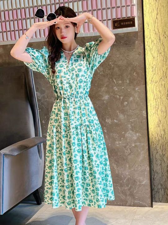 Women Floral Printed V-Neck Sweet Half Seleve Dress | Daraz.com.np