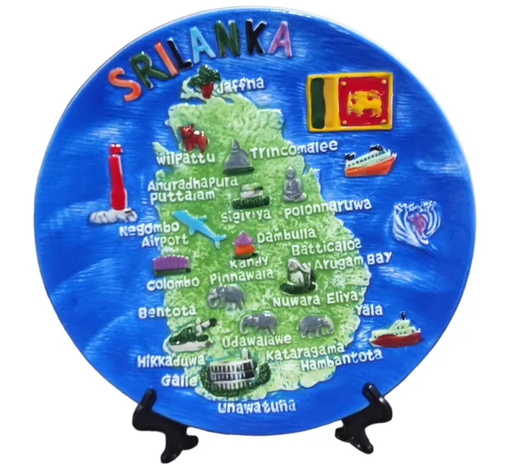 High Quality Ceramic souvenir Plate Old Sri Lankan Map with Beautiful ...