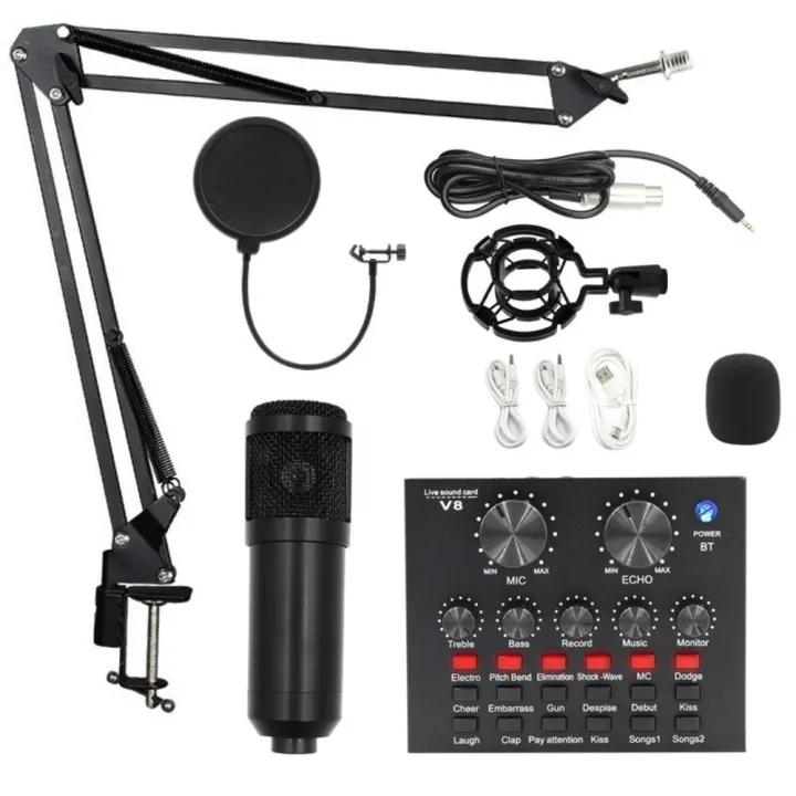 BM800 Condenser Microphone Kit Computer Sound Card Streaming Audio Mixer Mobile Phone V8 Audio ...
