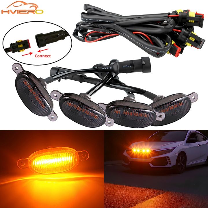4X Car Grille Light Yellow Light Daytime Running Light LED Decorative ...