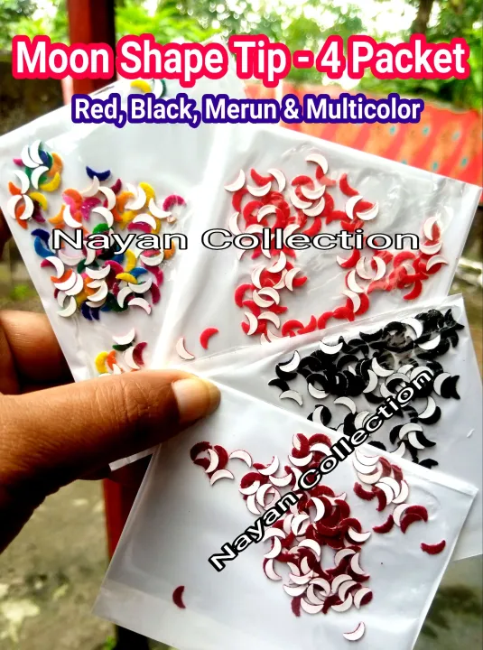 Moon Shape Tip Bindi Combo (Red, Black, Merun, Multicolor) - 4 Pack ...