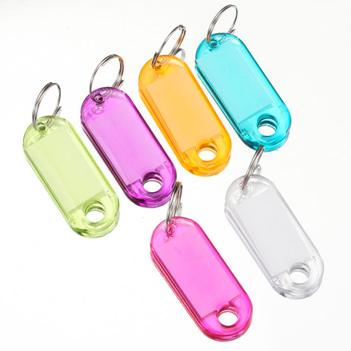 10pcs Coloful Key Tags Plastic Split Key Ring Paper Labels Clear ...