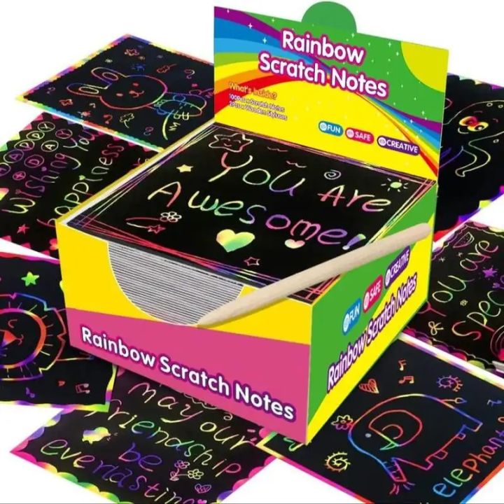 100 Sheets Magical Scratch Memo Boxes, Rainbow Scratch Mini Art Notes ...