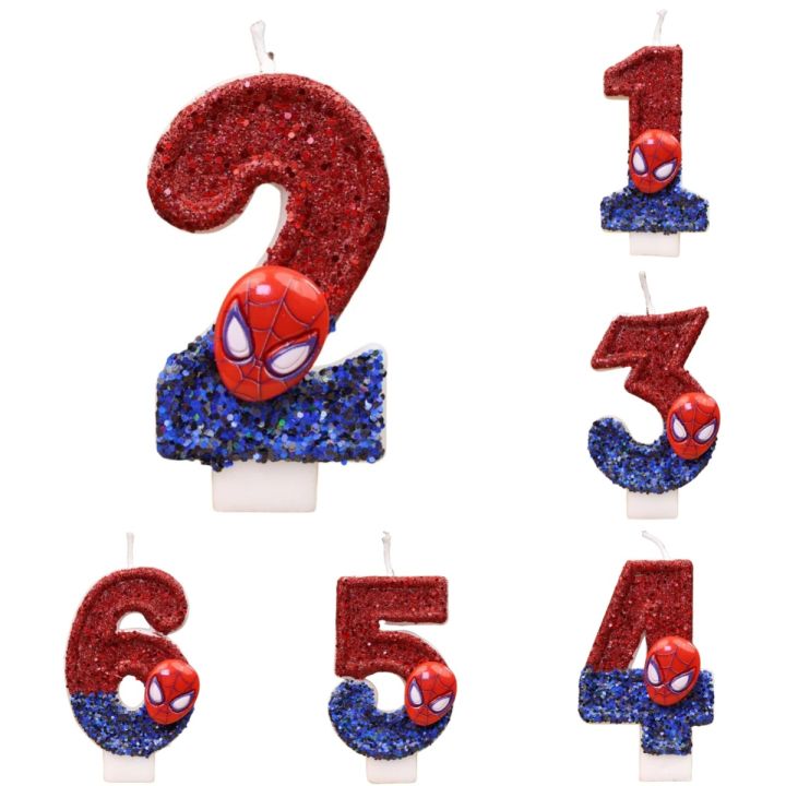 Superhero SpiderMan Fun Figure Candle Cute Cartoon Pattern 0-9 Party ...