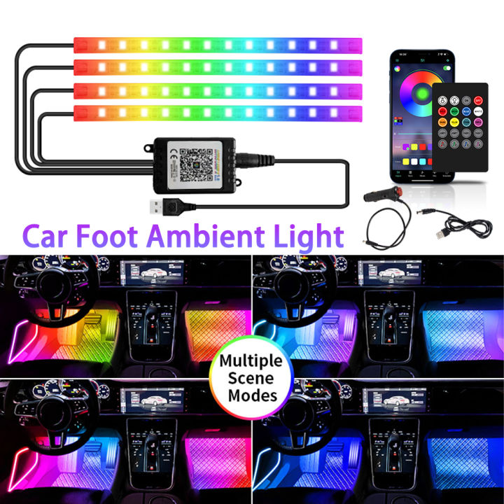 Car Interior Ambient Foot Strip Light Kit New LED Backlight USB Cig ...