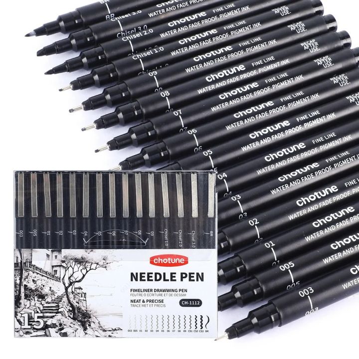 Black Micro Pens,15 Sizes,Waterproof Archival Ink,Fine Point Pen for ...