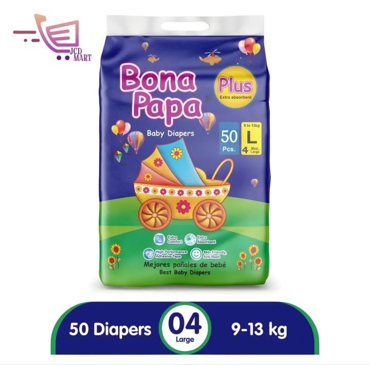 Bona Papa Plus Diapers - Plus Economy Pack Large Size 4-50 Pcs-9-13kg ...