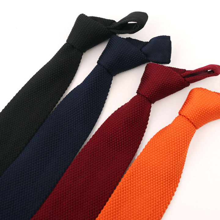 Solid Color Knitted Ties For Men Slim Fashion Neckties Plain Black Red ...