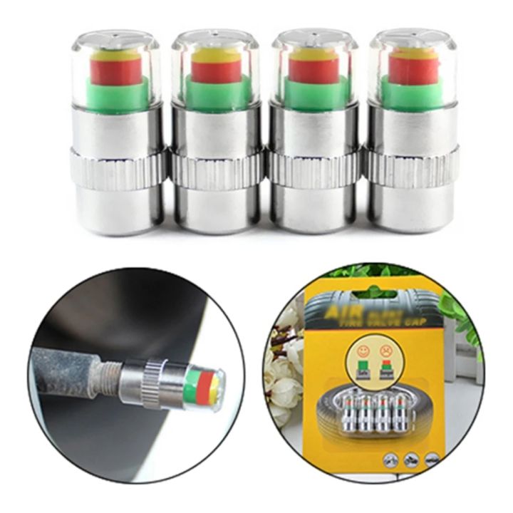 4Pcs Tire Pressure Gauge Indicator Alert Monitoring Valve Cap Auto Tire ...