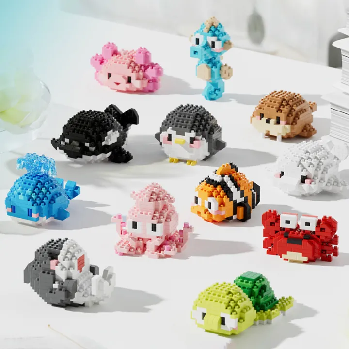 New marine life series building blocks turtle, beluga, seahorse, crab ...