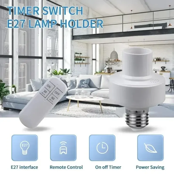 RF 433MHz Wireless Remote Control E27 Light Socket Lamp Holder 20M ...