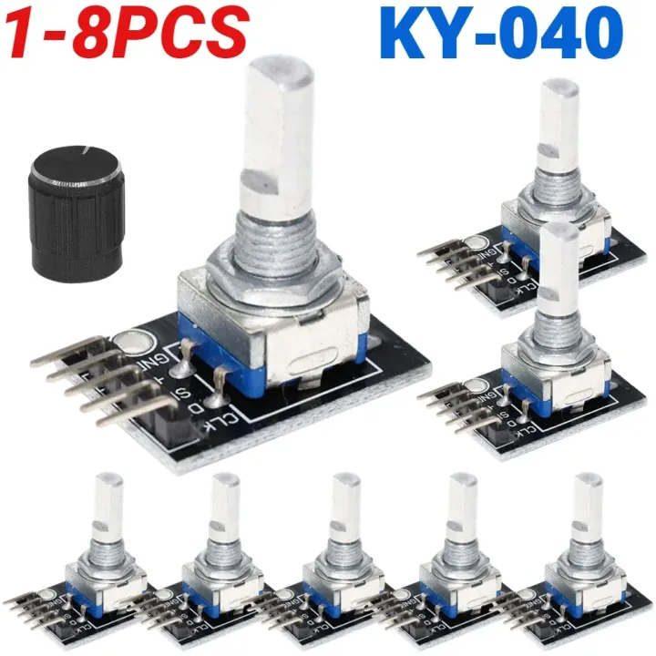 1-8PCS KY-040 360 Degrees Rotary Encoder Module with Knob Cap 5V Brick ...
