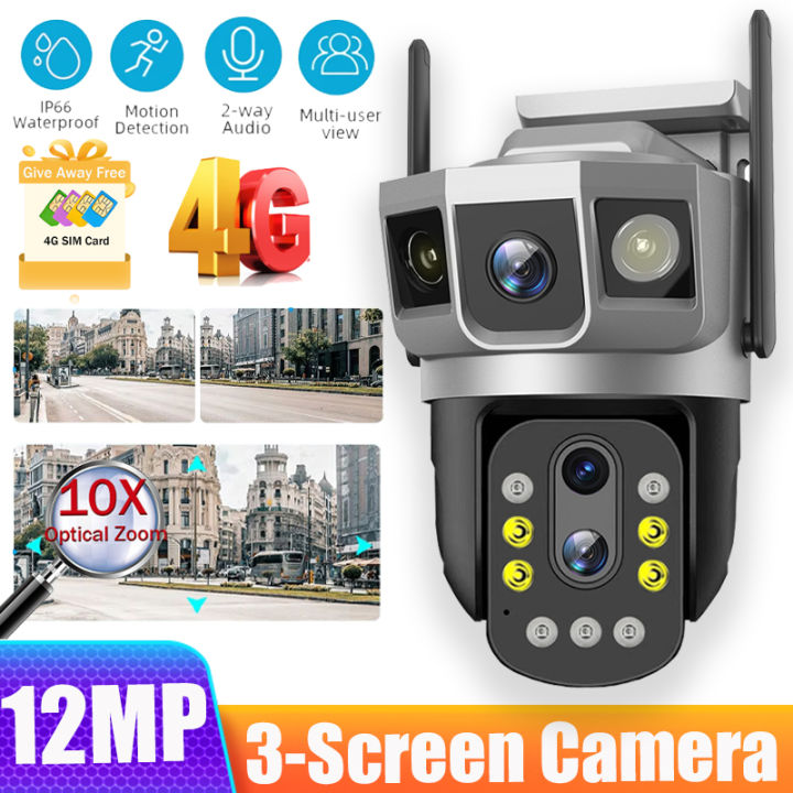 6K 12MP Dual Lens IP Camera 4G Sim Card 10X Optical Zoom PTZ Auto ...