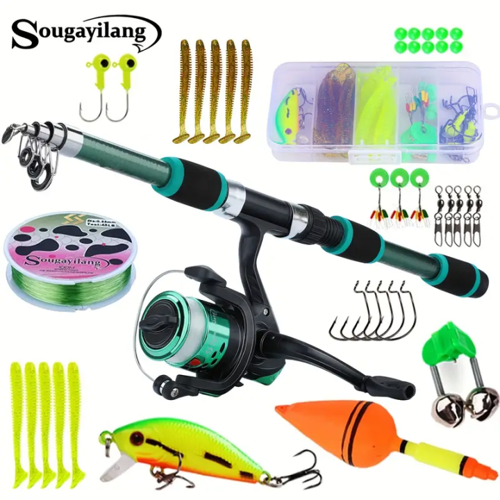 Sougayilang Spinning Fishing Pole Set 1.8M Portable Telescopic Rod with ...