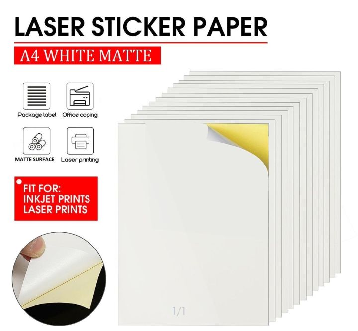 Sticker Paper Label 100 Sheets White Matte A4 Size Full Sheet Label for ...