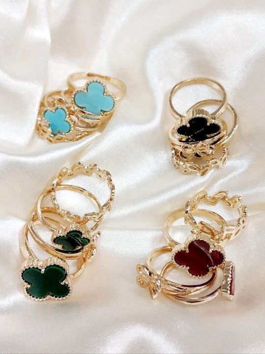 Rings 4 Pices Packet Red Black sky Green Golden Color | Daraz.pk