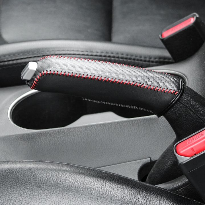 Carbon Fiber Style Hand Brake Universal Car Handbrake Sleeve Leather ...