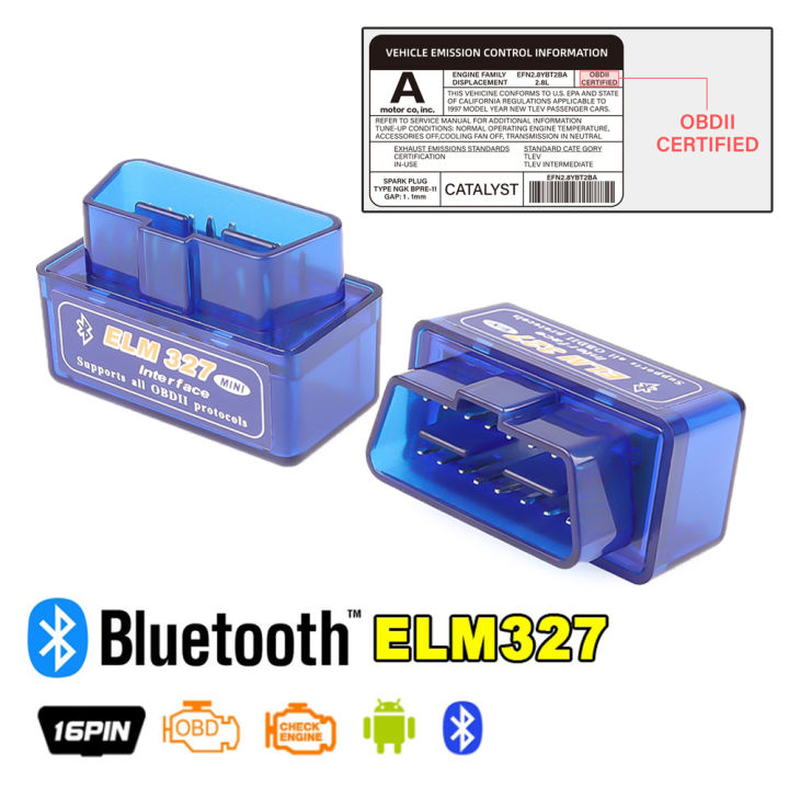 16 PIN Interface V2.1 ELM327 OBD2 Mini Code Reader Scan Tool Bluetooth ...