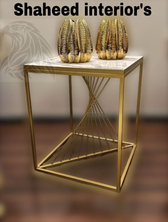 Gold Side Table Metal Rectangle End Table Modern Coffee Table With MDF ...