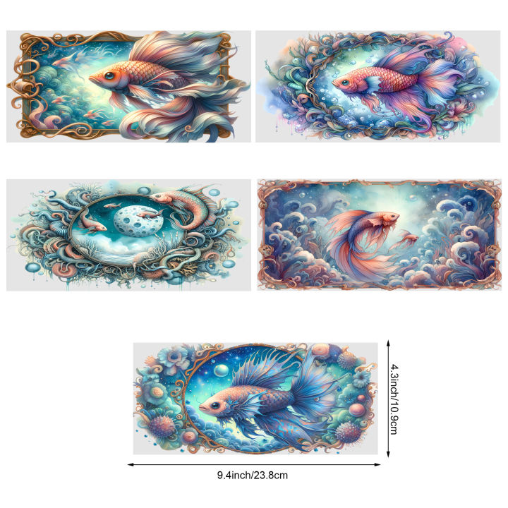5 sheets Fish in Frame UV DTF Glass Stickers, DTF Transfer Stickers ...