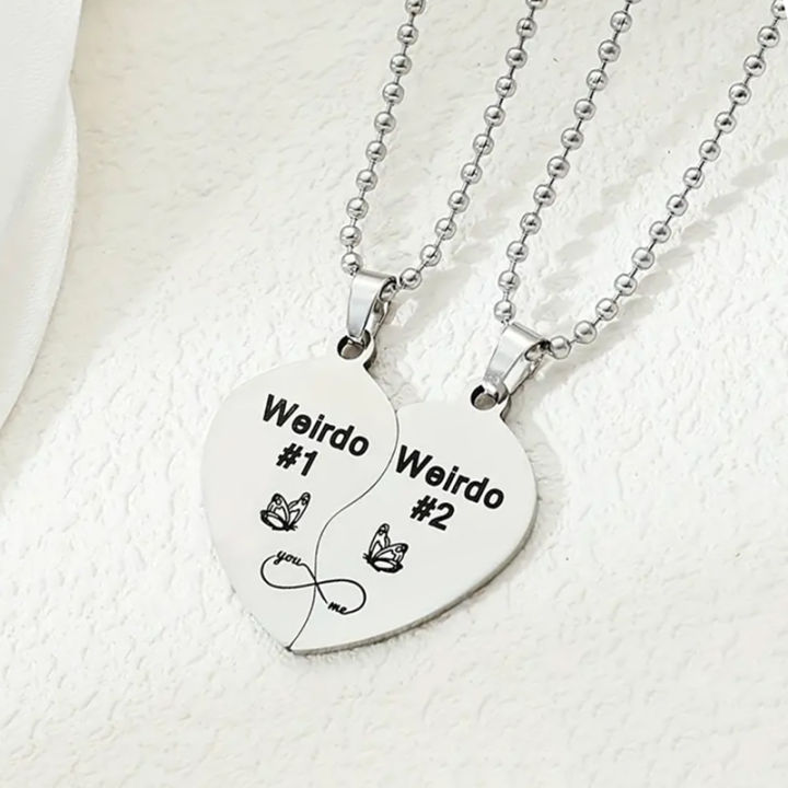 Butterfly Weirdo #1 Weirdo #2 Heart Matching Necklace Stainless Steel ...