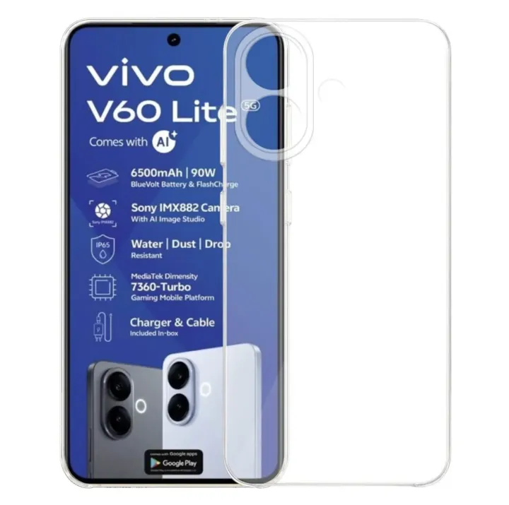 Vivo V60 Lite Transparent Back Cover – Anti-Dust Plug | Anti-Slip Grip ...