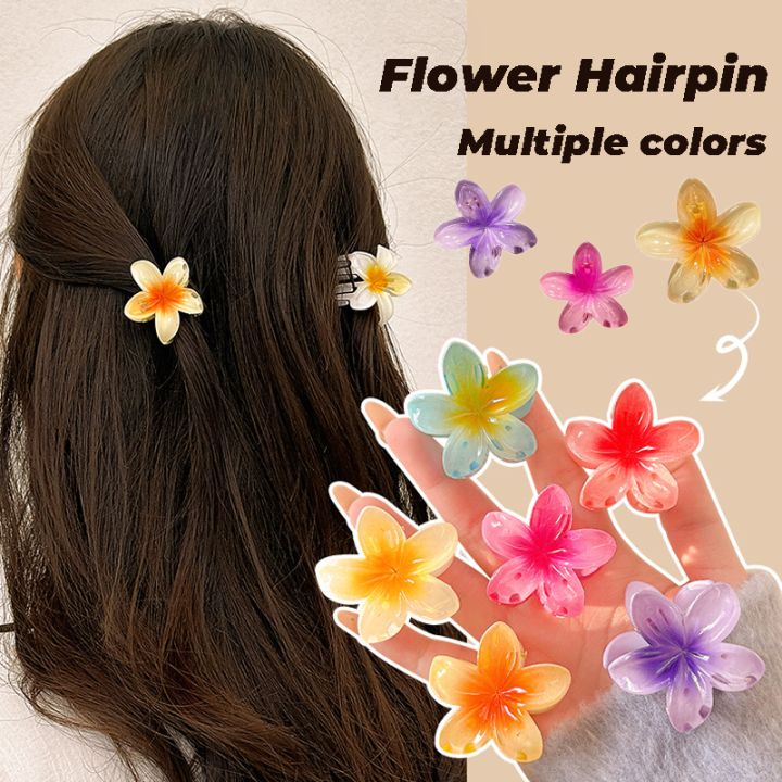 6Pcs Hawaiian Gradient Hair Clips Flower Hair Claws Small Size Fashion ...